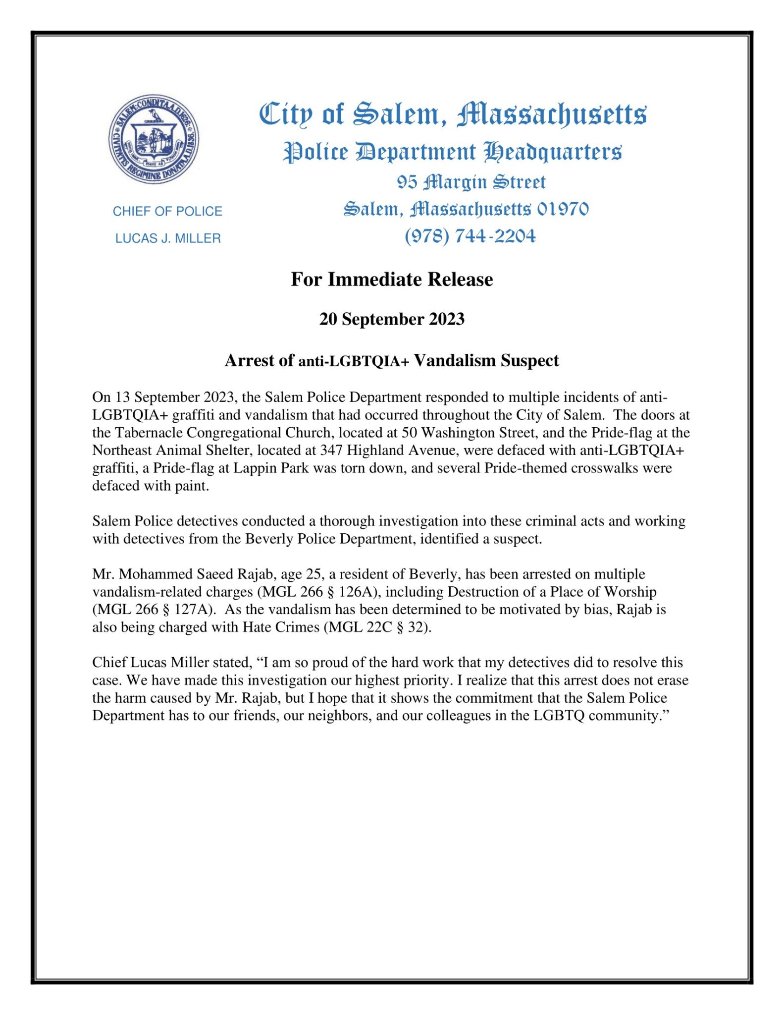 Beverly Police Assist Salem Police with Hate Crime Investigation ... Beverly Police Assist Salem Police with Hate Crime Investigation ...